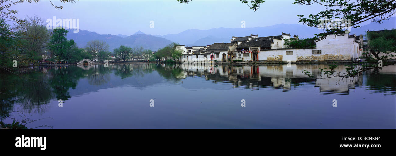 The arch bridge over the river in the ancient village Hongcun, Anhui ...