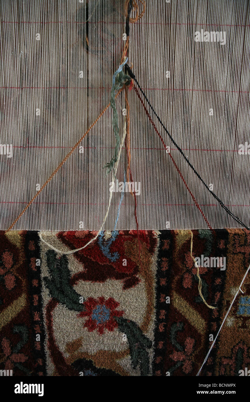 Detail of half finished carpet, Hotan, Xinjiang Uyghur Autonomous ...