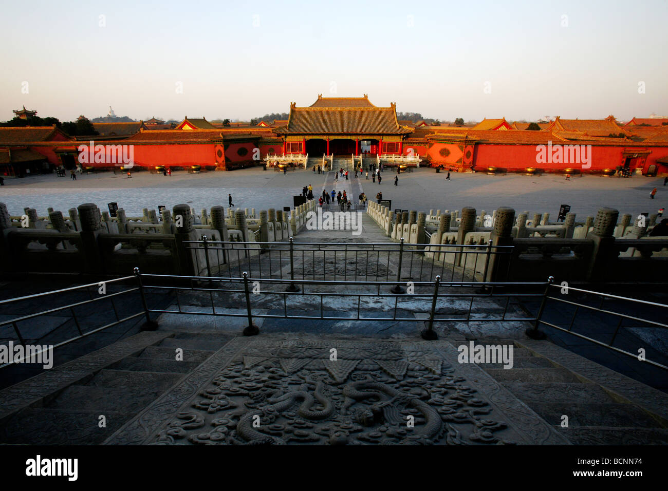 Raised marble platform behind Hall of Preserving Harmony carved with ...