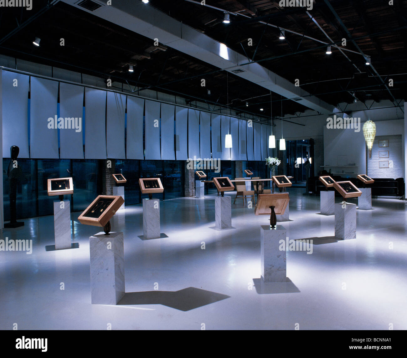 Necklaces tastfully displayed in a Jewelry store, 798 Art District ...