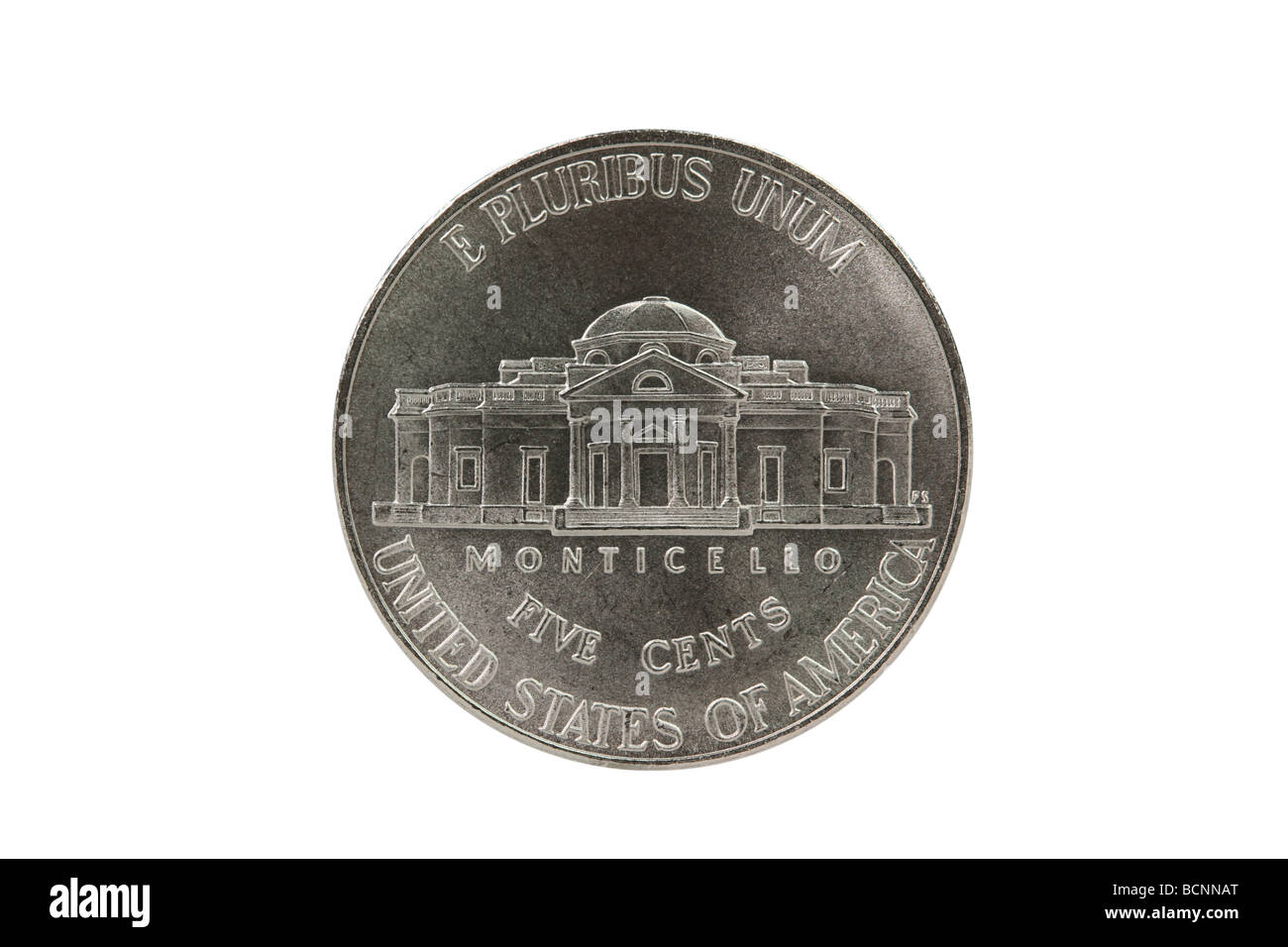 Thomas Jefferson nickel coin reverse with clipping path Stock Photo - Alamy