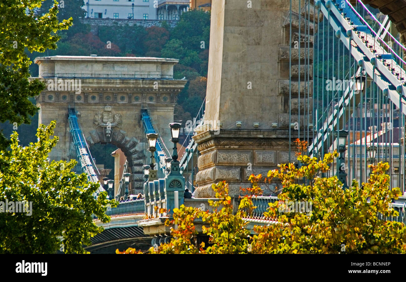 Budapest's Szechenyi Chain Bridge over Danube River from Pest in late ...