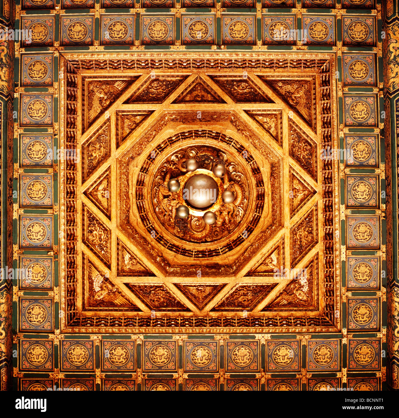 Exquisite caisson ceiling above the imperial throne, Hall of Supreme ...