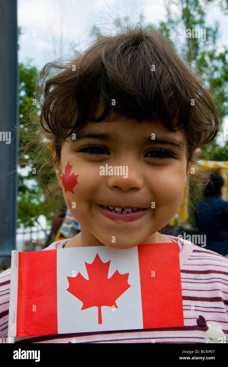 Little girl celebrating Canada day Montreal Canada Day July 1st Stock ...
