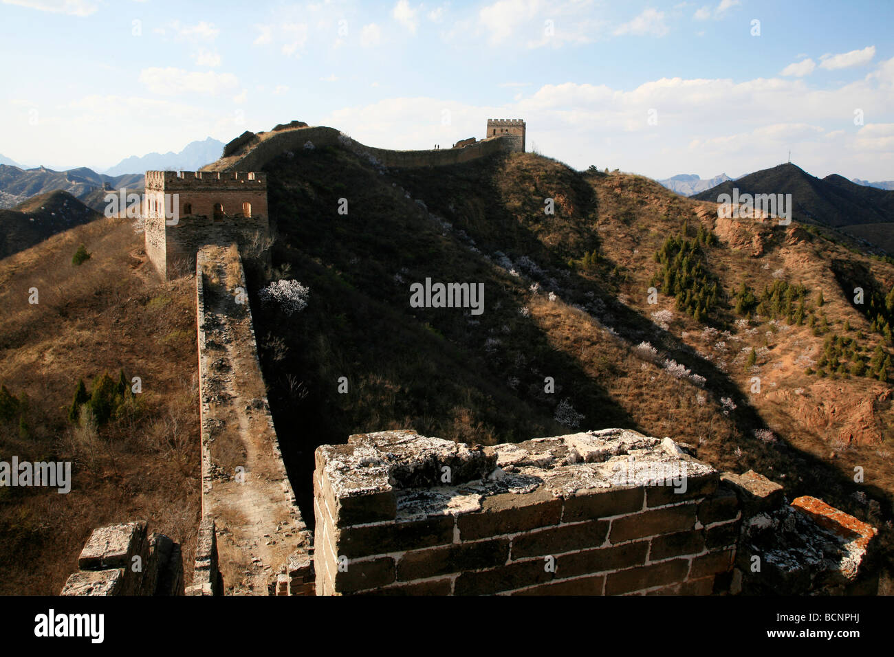 Damaged beacon tower and wall in spring, Jinshanling Great Wall, Hebei ...