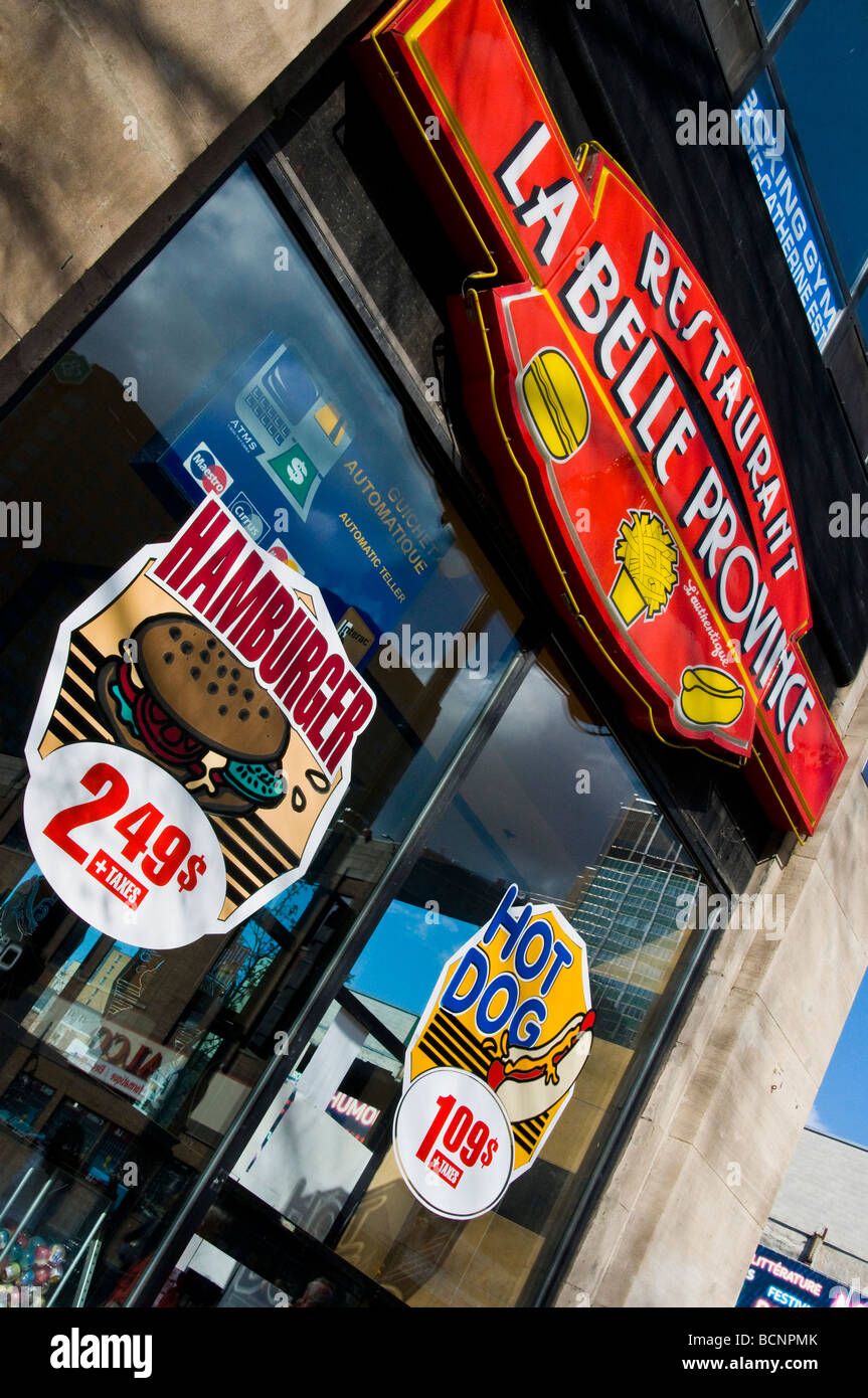 Quebec fast food chain La Belle Province selling hot dogs and poutines ...