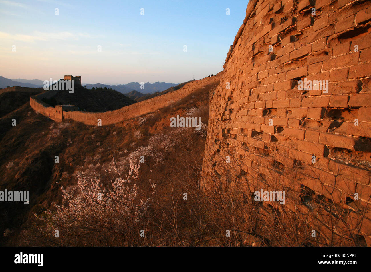Damaged brick wall and beacon towers on Jinshanling Great Wall, Hebei ...