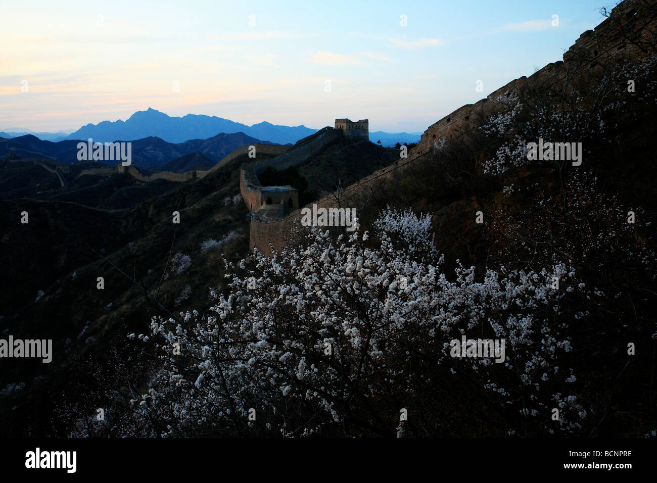 Damaged brick wall and beacon towers on Jinshanling Great Wall, Hebei ...