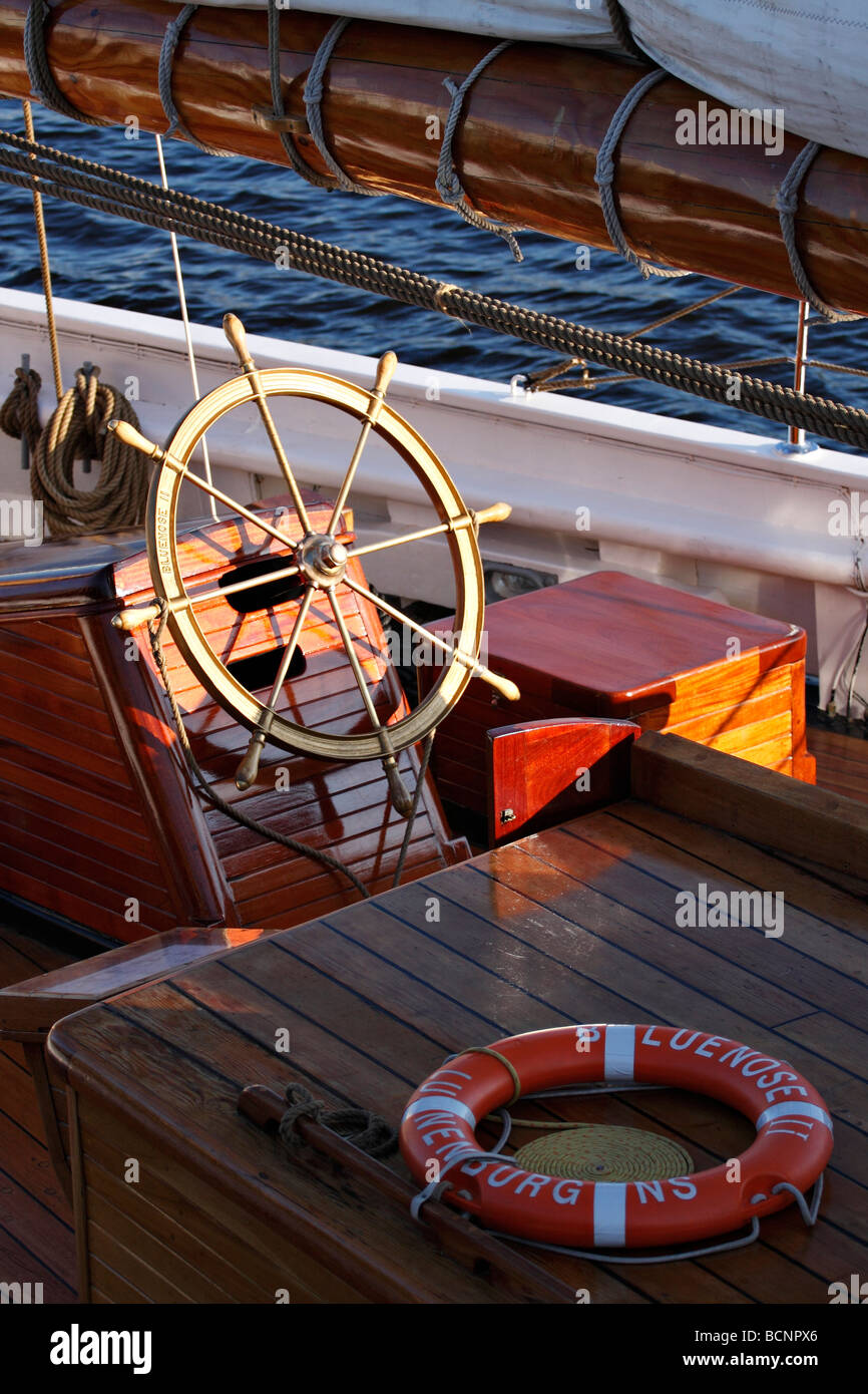 Wheel, Mast and life preserver of the Canadian Tall Ship Bluenose II ...