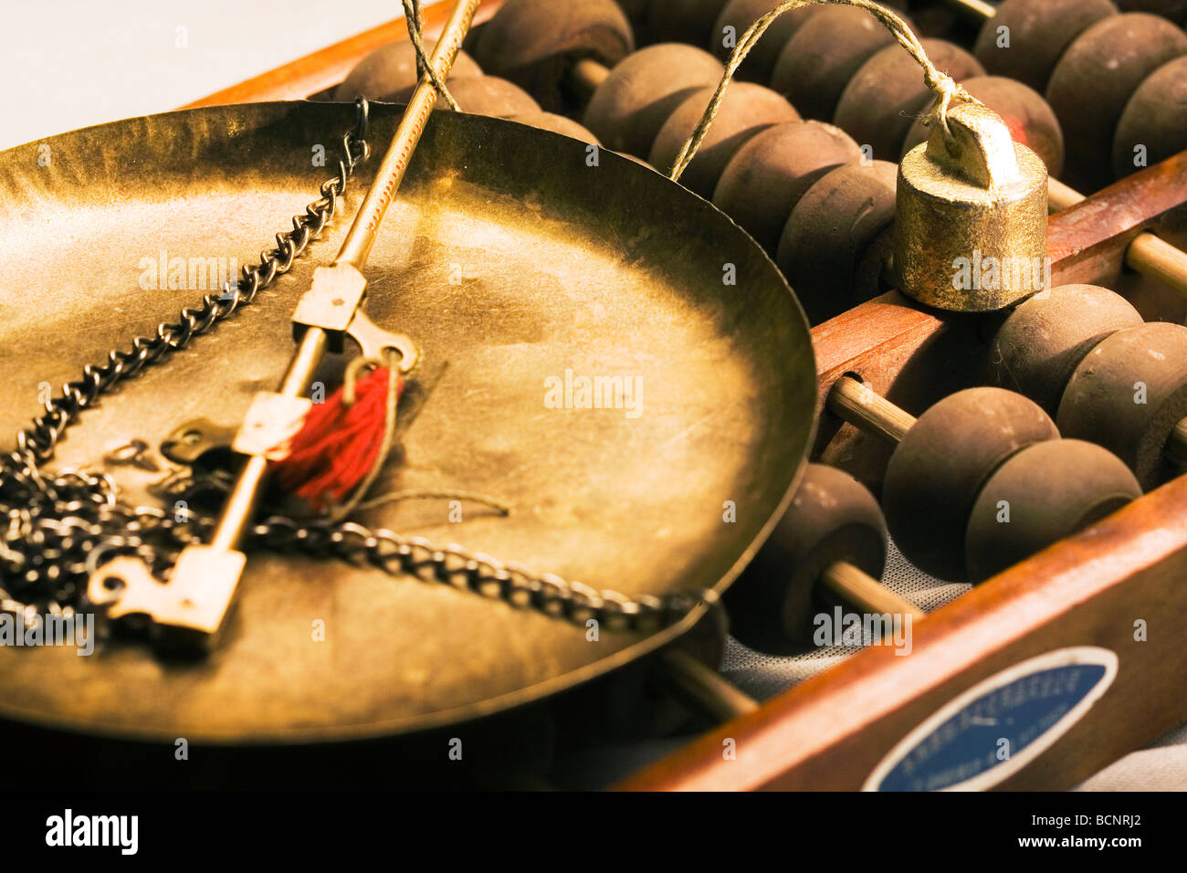 Weight scale placed on Chinese traditional calculator abacus Stock ...