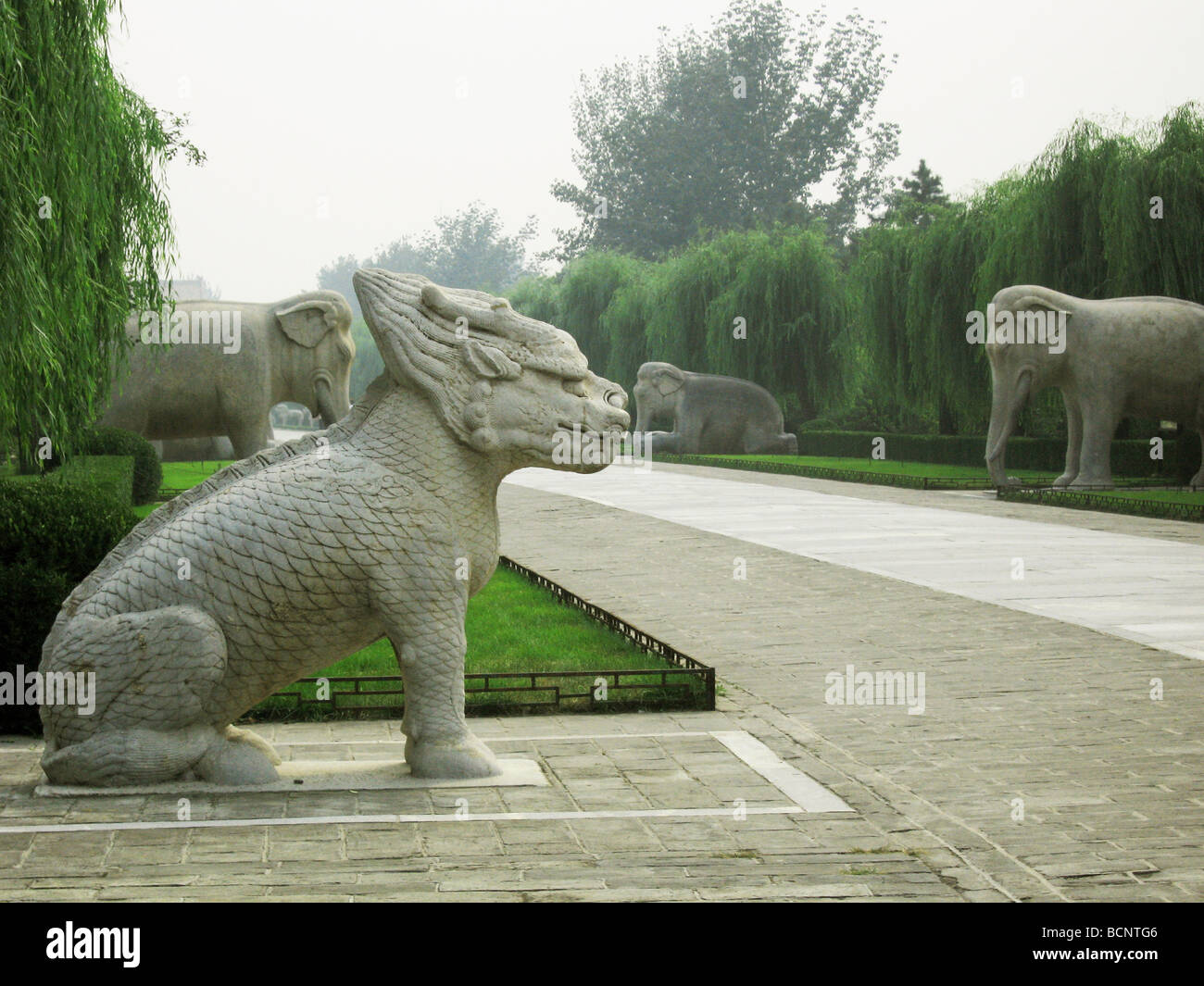 Stone carved statues on the Sacred Road in Ming Tombs in Beijing, China ...