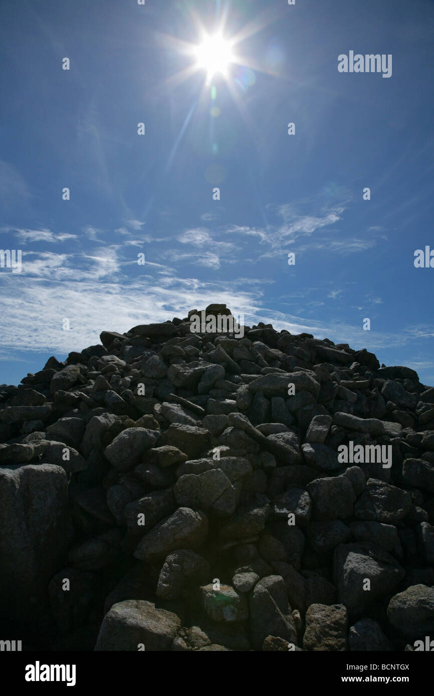 Stone cairn at the summit of Beinn na Caillich, Isle of Skye, Scotland ...