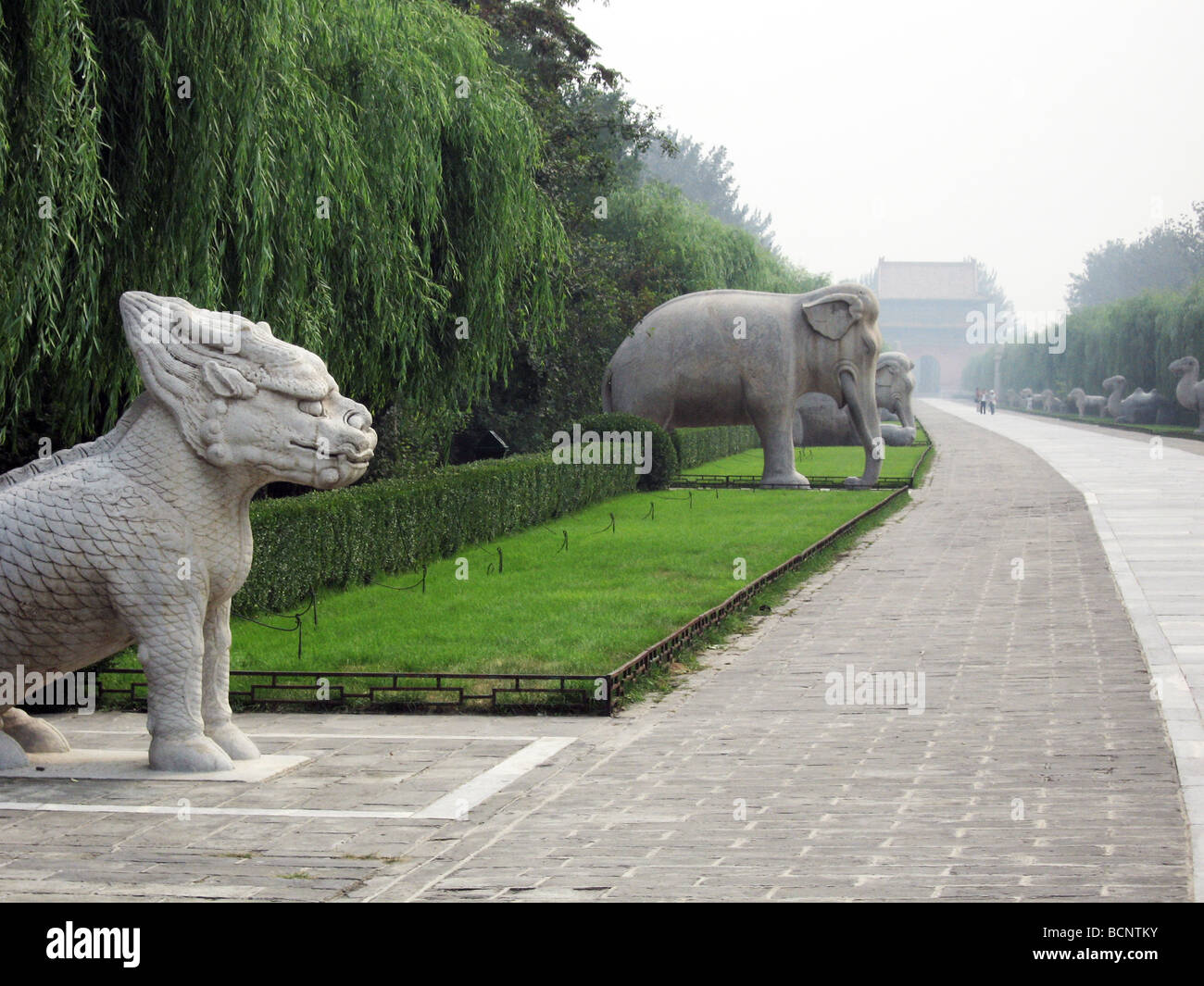 Stone carved statues on the Sacred Road in Ming Tombs in Beijing, China ...
