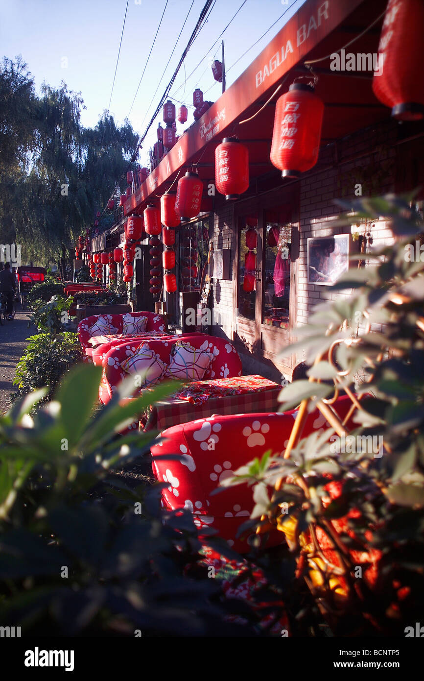 Outdoor tables of a restaurant in Houhai Bar Area, Beijing, China Stock ...