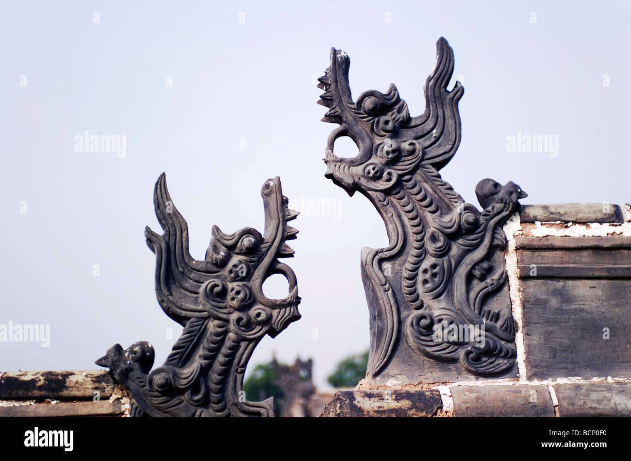Mythical roof animals of a typical courtyard house, Pingyao, Shanxi ...