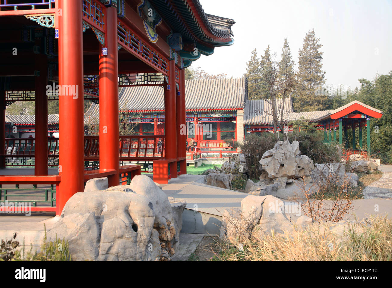 Pavilion and traditional buildings in the Temple of the Moon, Bejing ...