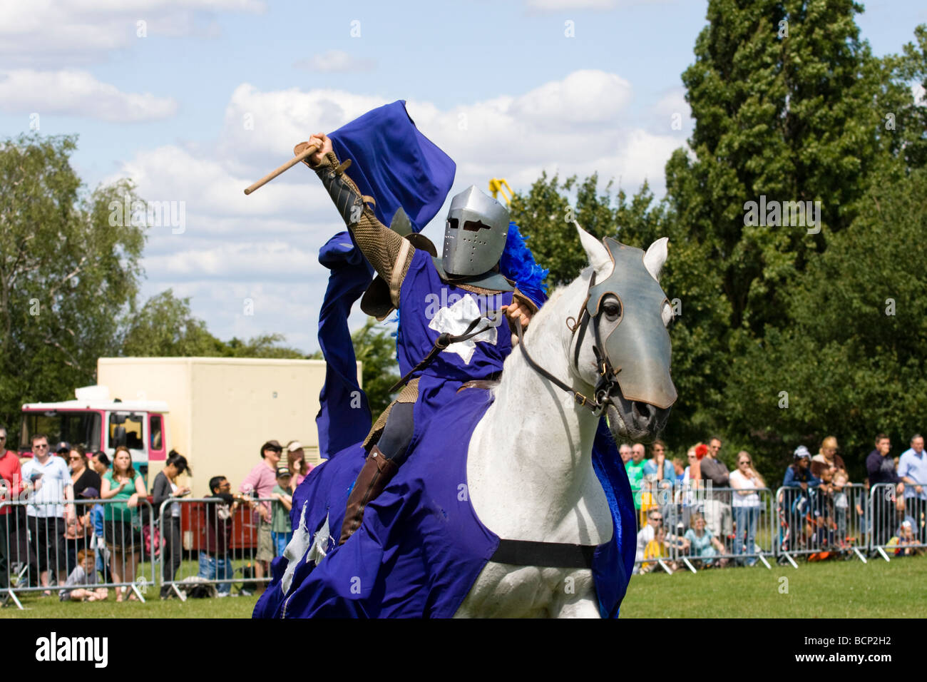 Knight on horseback holding flag aloft in triumph at the Lambeth ...