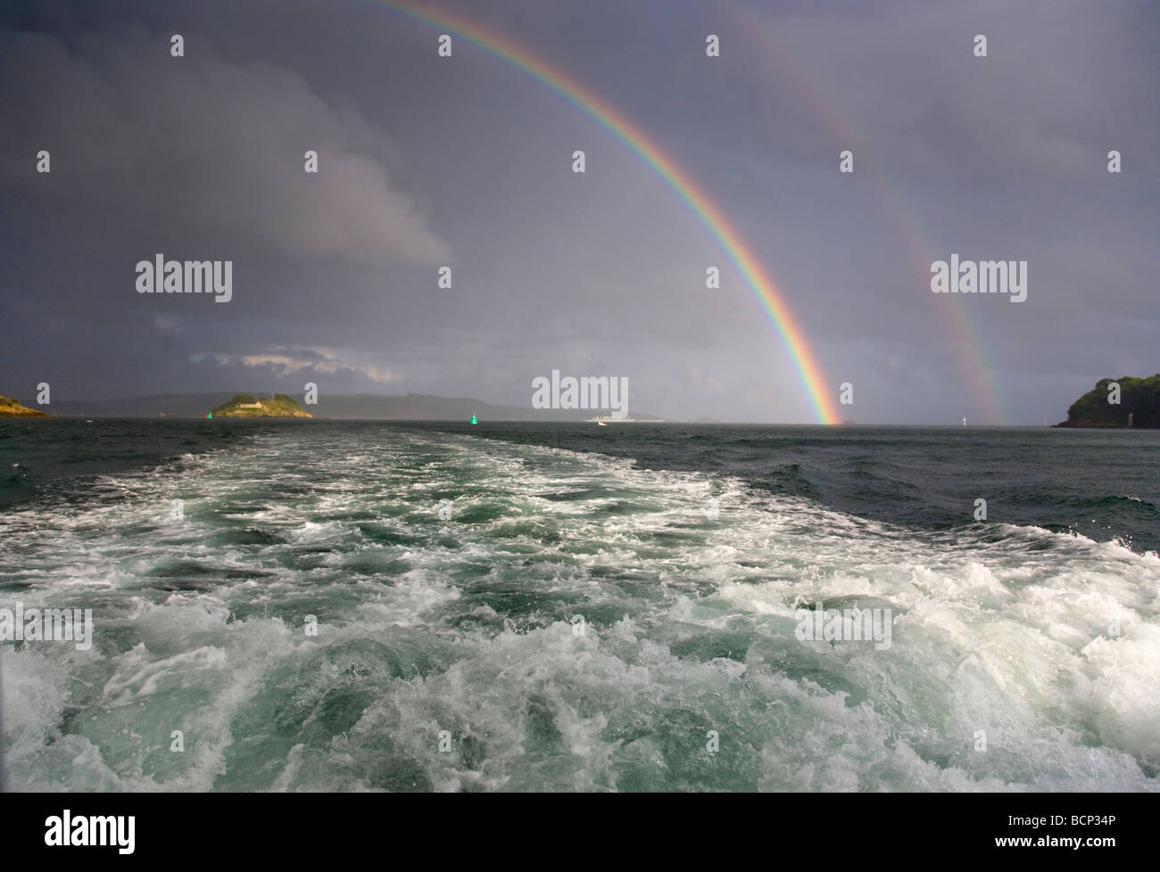 Rainbow Over Drake's Island Stock Photo - Alamy