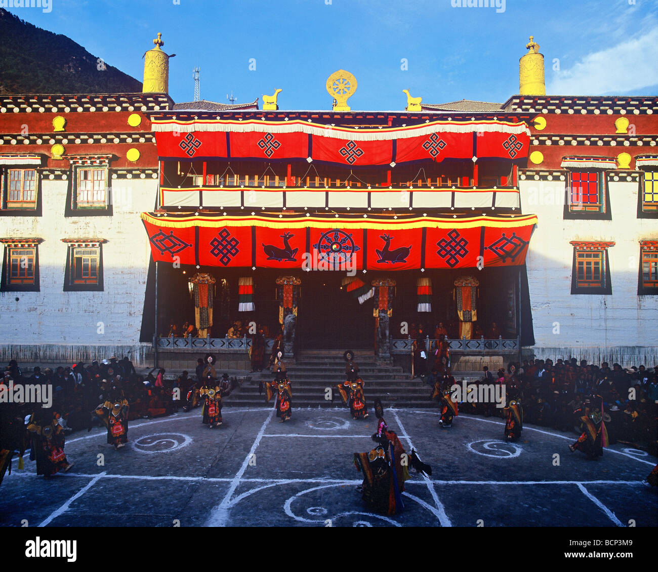 Lamas performing Cham dance during Cham Ceremony in Dongzhulin ...