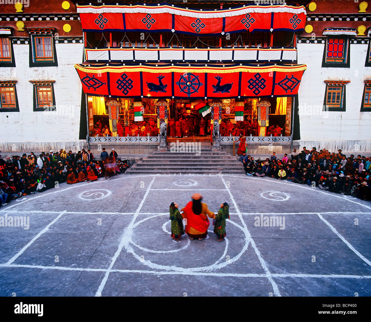 Lamas performing Cham Dance during Cham ceremony in Dongzhulin ...