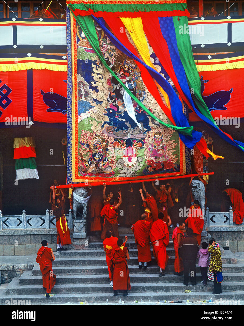 Lamas unveiling giant Tangka of Yama the God of Hell during Cham ...