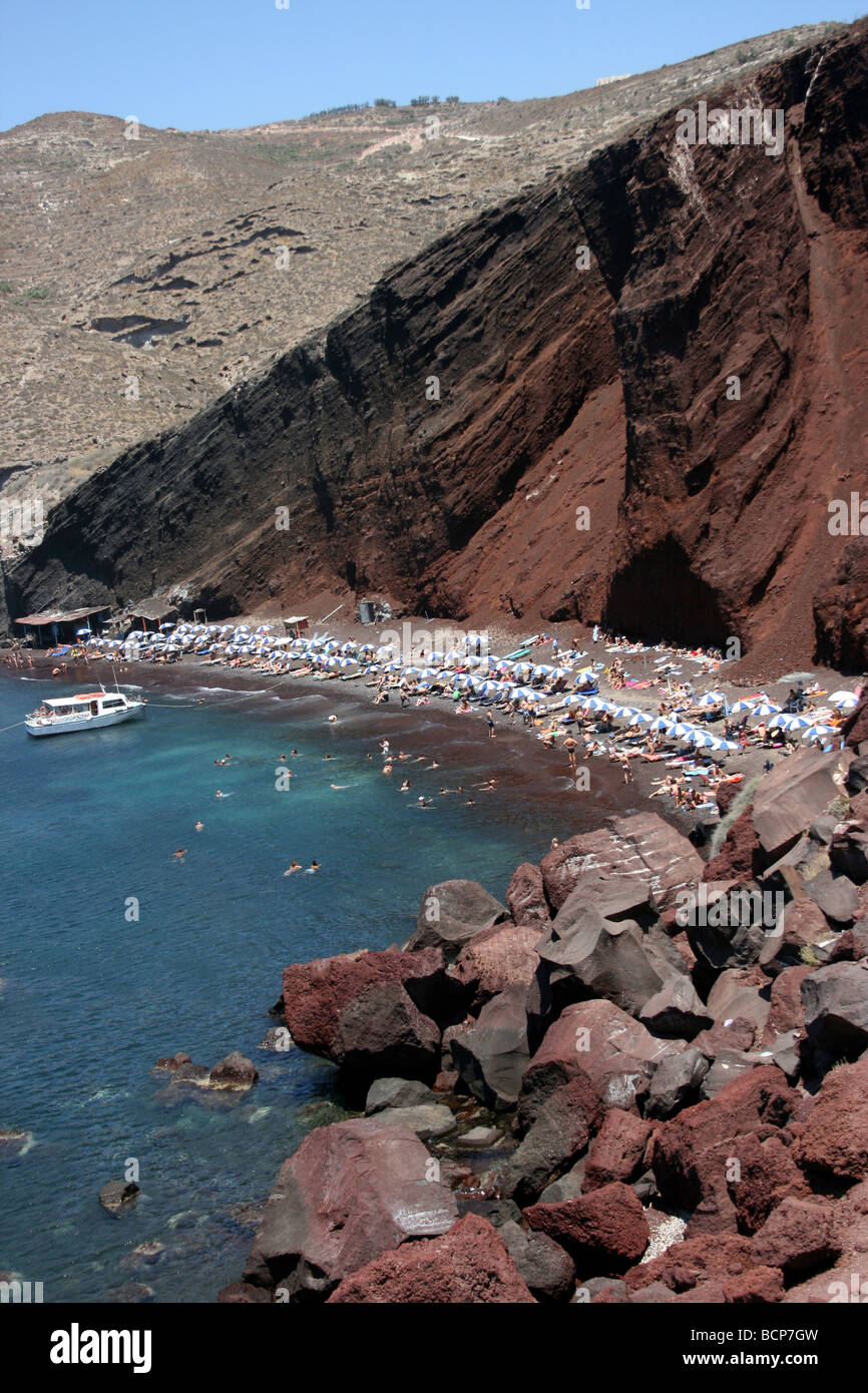 Red Beach near Ancient Akrotiri in the Greek island of Santorini formed ...