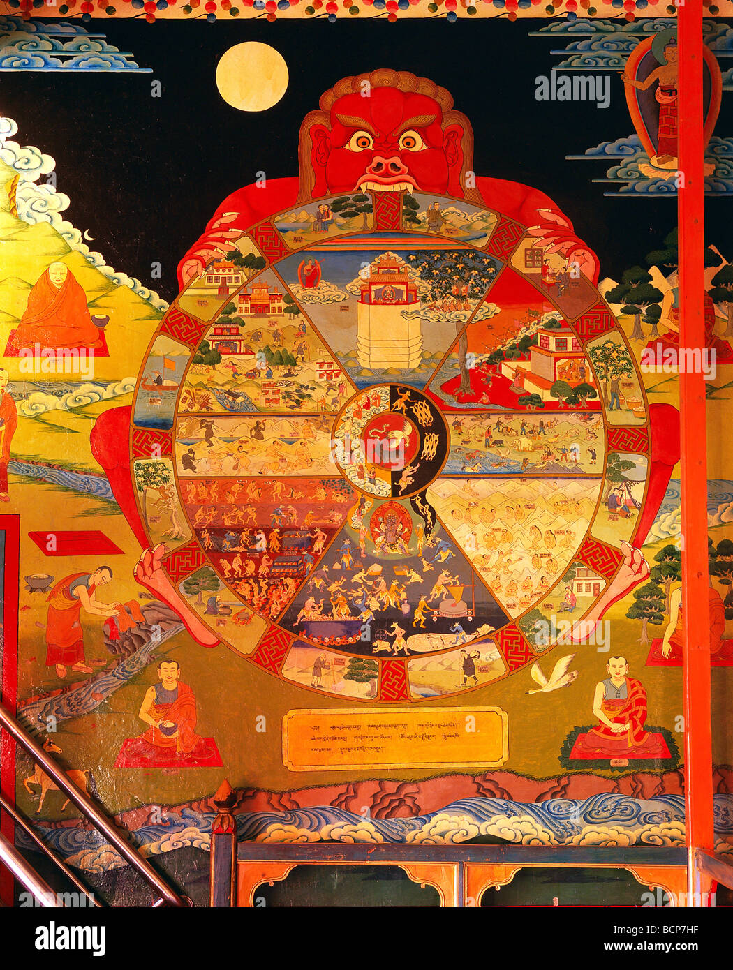 Exquisite fresco depicting the wheel of life and reincarnation process ...