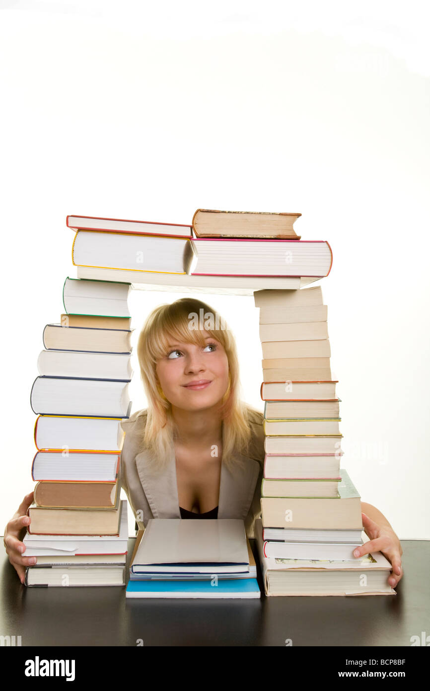pretty female student with books Stock Photo - Alamy