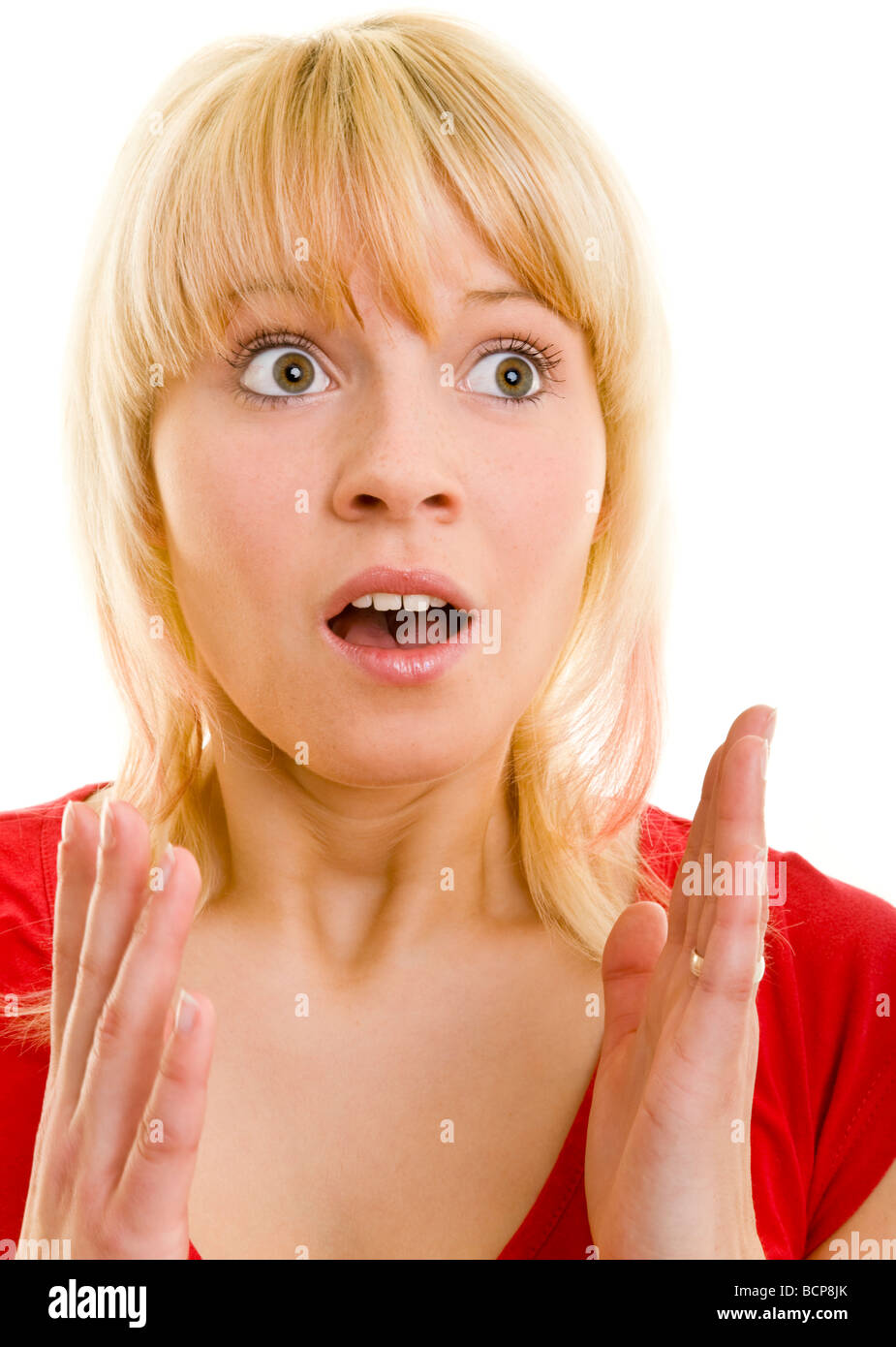 Junge Frau schaut schockiert Stock Photo - Alamy