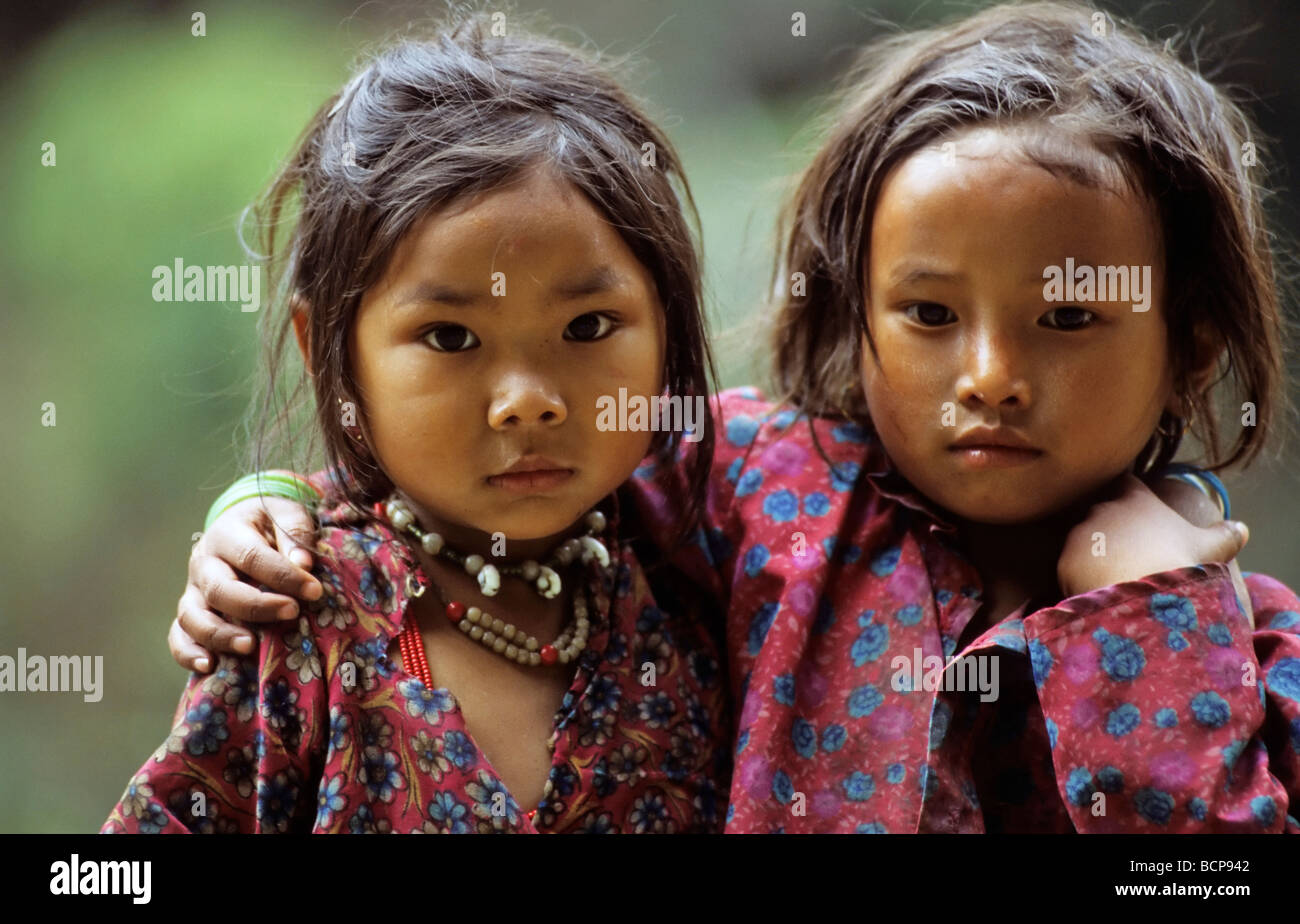 pair of female nepalese girls native nepal portrait rolwaling valley ...