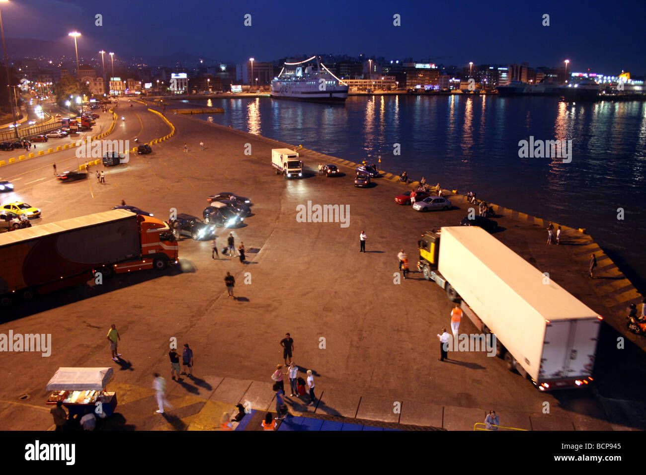 The Athenian port of Piraeus at night July 2009 Stock Photo - Alamy