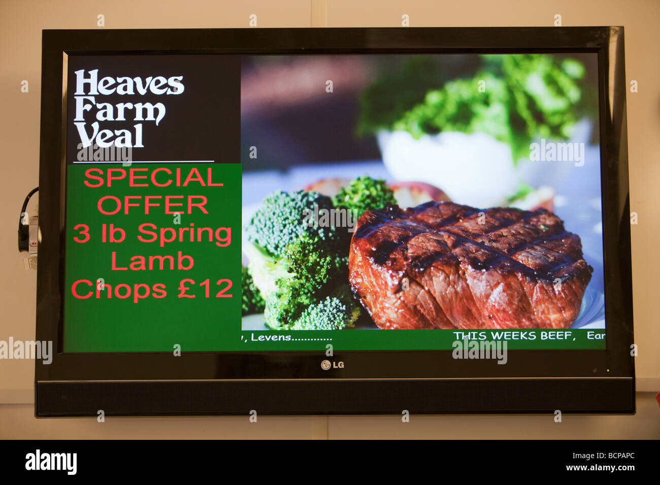 Advertising screen at Plumgarths farm shop in Kendal Cumbria UK Farm ...