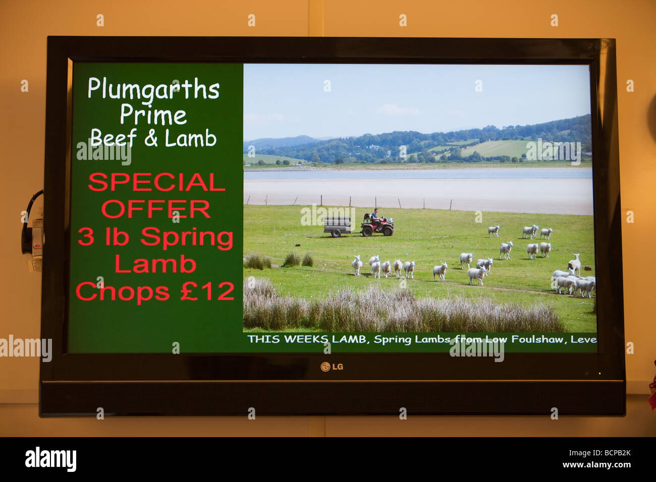 Advertising screen at Plumgarths farm shop in Kendal Cumbria UK Farm ...