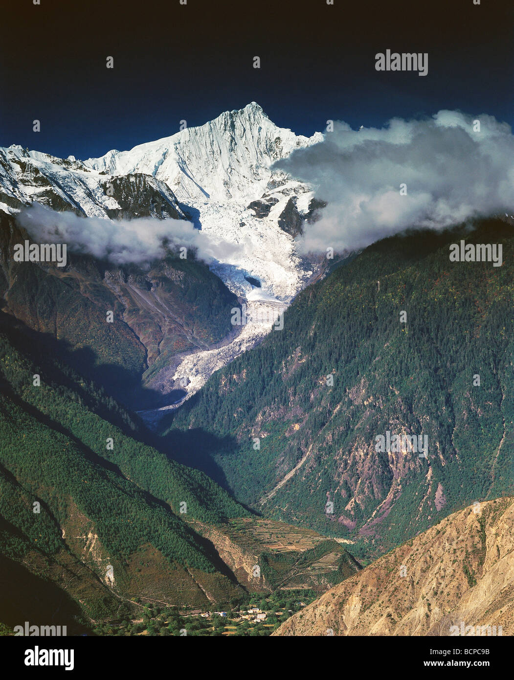 Mingyong Glacier at the foot of Mount Kawa Karbo, the main peak of the ...