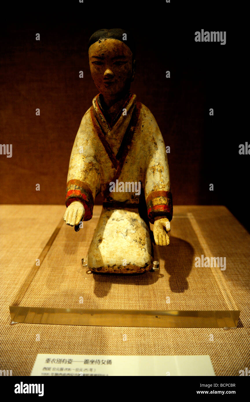 A clay maid doll in sitting posture from Yangling Tomb from West Han ...