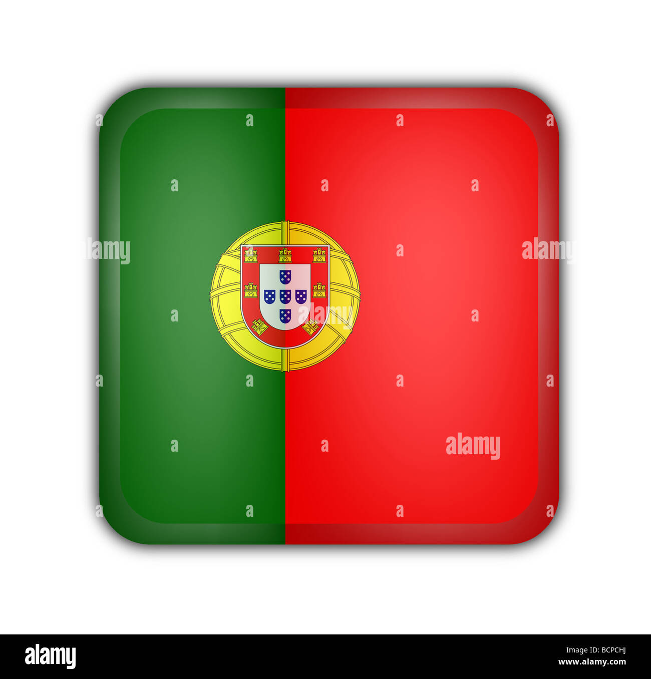 flag of portugal square button on white background Stock Photo - Alamy