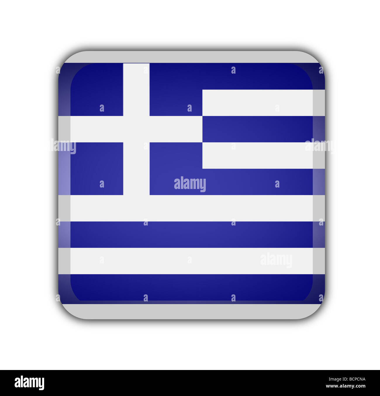 flag of greece square button on white background Stock Photo - Alamy