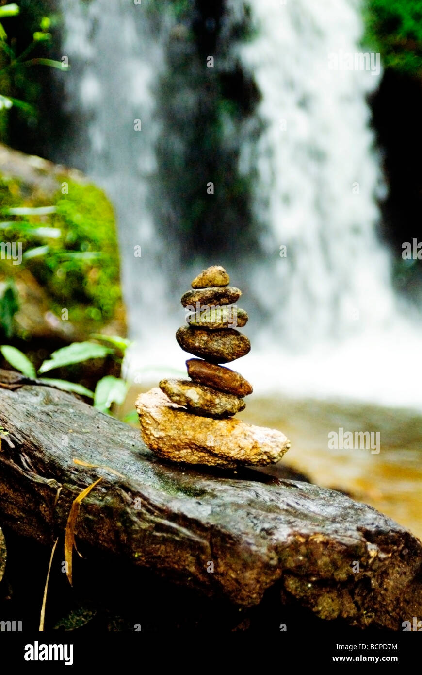 a small stack of rocks in a forest setting Stock Photo - Alamy