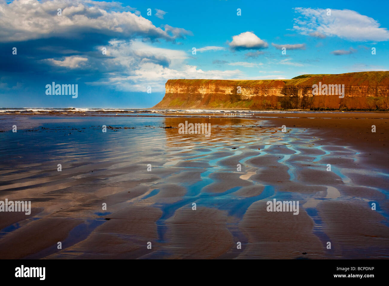 Saltburn Beach and Huntcliffe at Summer Low Tide Tees Valley Stock ...