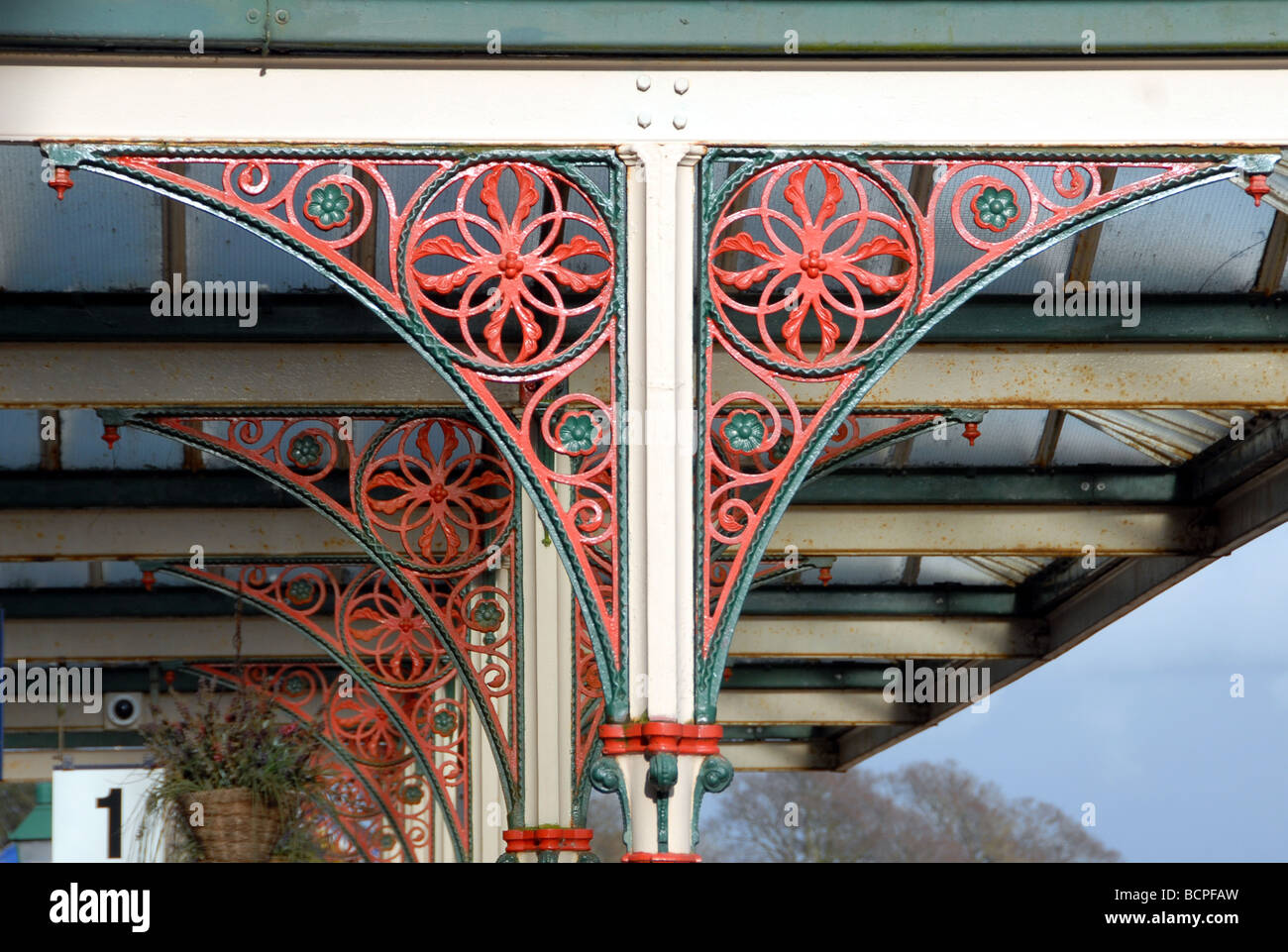 Victorian iron work on Grange over Sands Station Cumbria England Stock ...