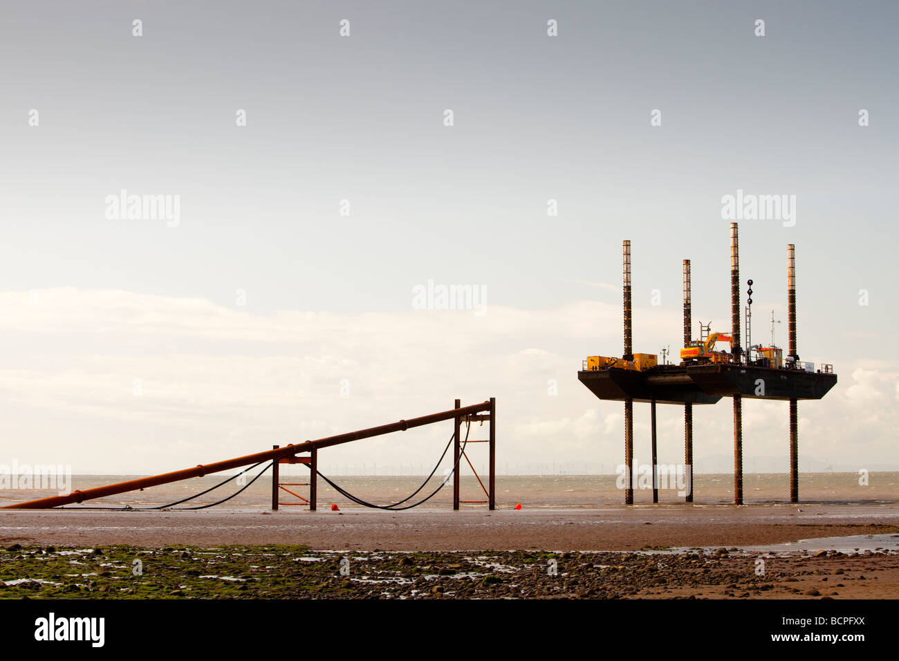 Installing the electric cable from the offshore wind farm of Robin Rigg ...