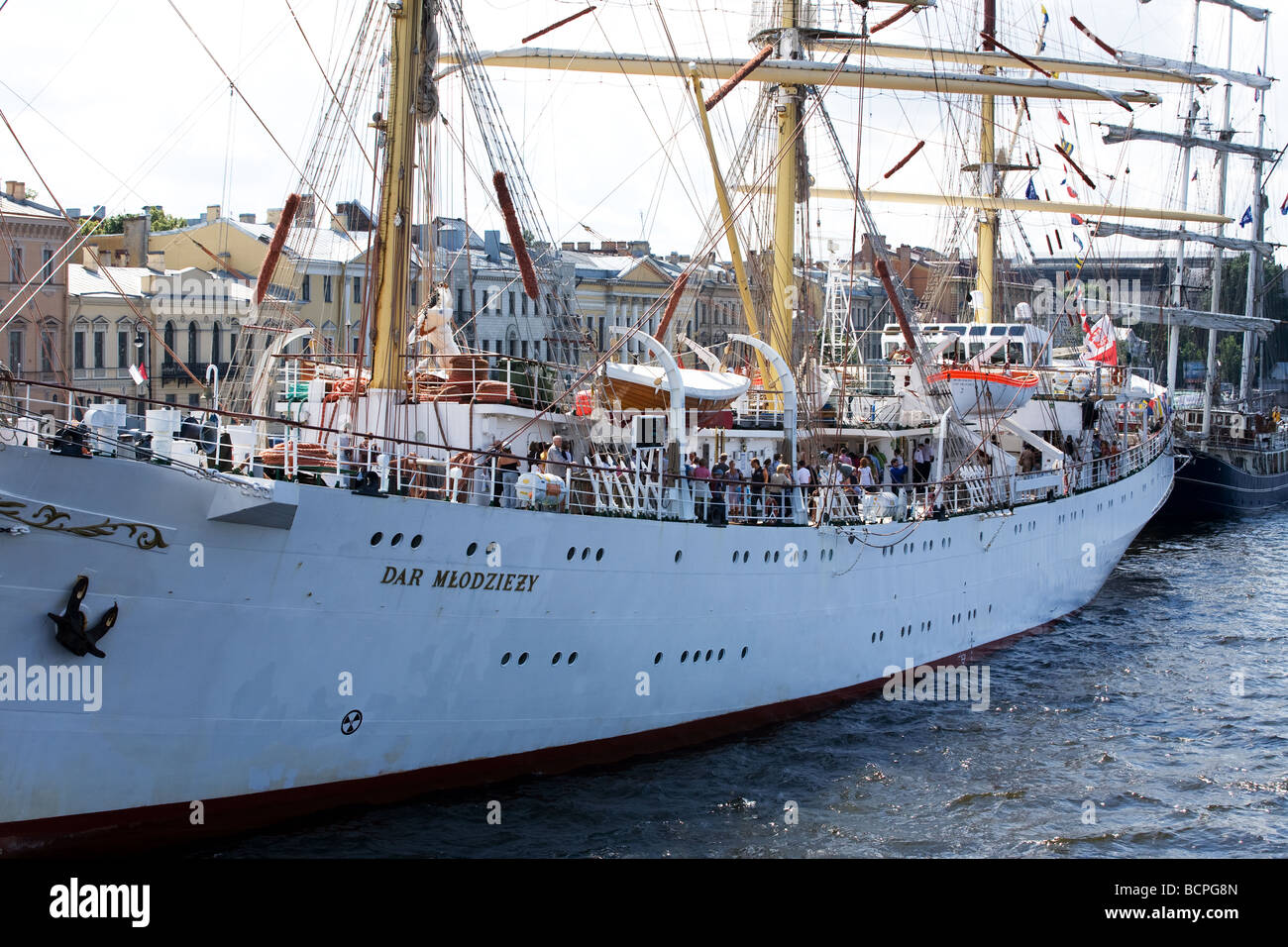 tall ships race 2009. Polish ship Dar Mlodezy mooring in Saint ...
