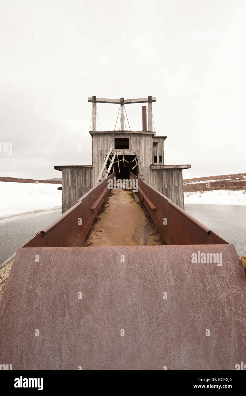 OLD GOLD MINING DREDGE IN RIVER ON THE ALASKAN TUNDRA Stock Photo - Alamy
