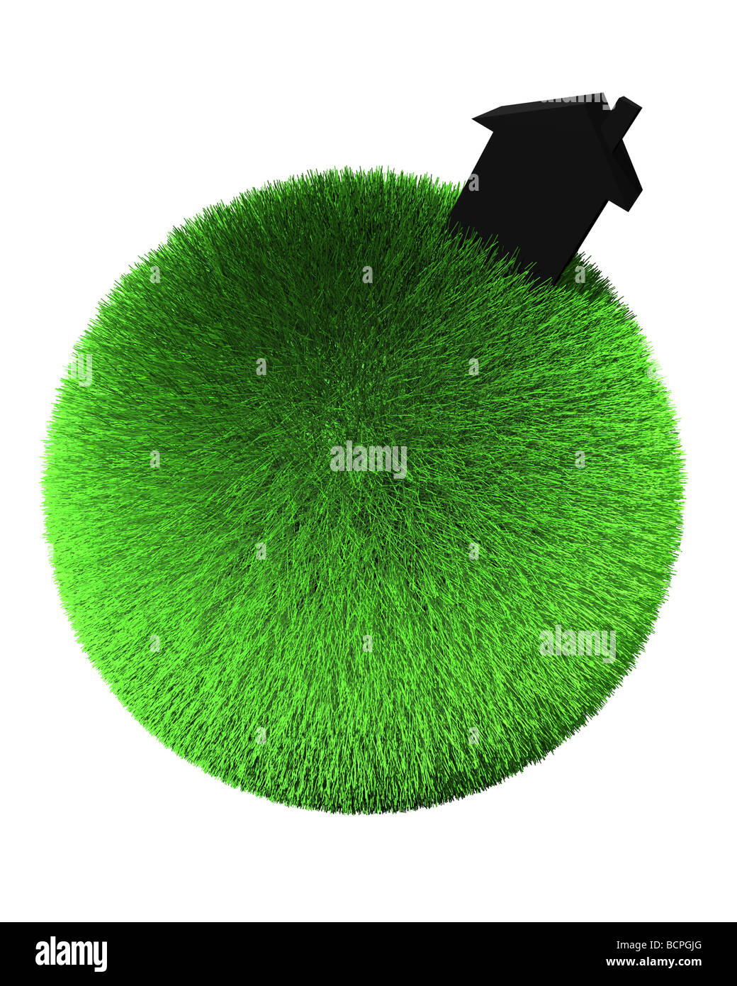 black house on sphere of grass Stock Photo - Alamy