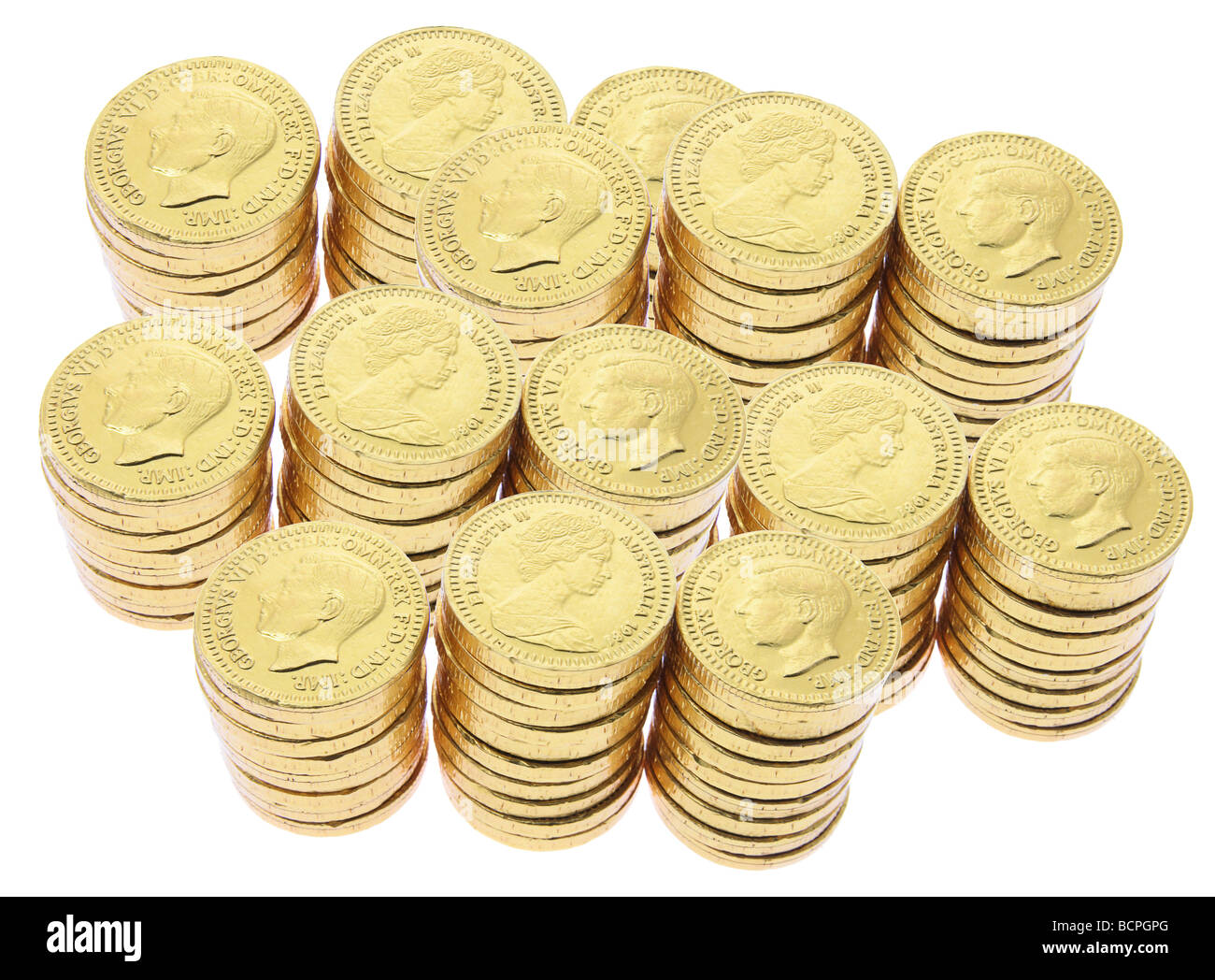 Stacks of Chocolate Coins Stock Photo - Alamy
