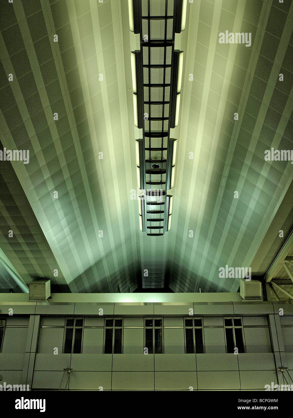 airport terminal ceiling with lights and wall, abstract patterns Stock ...