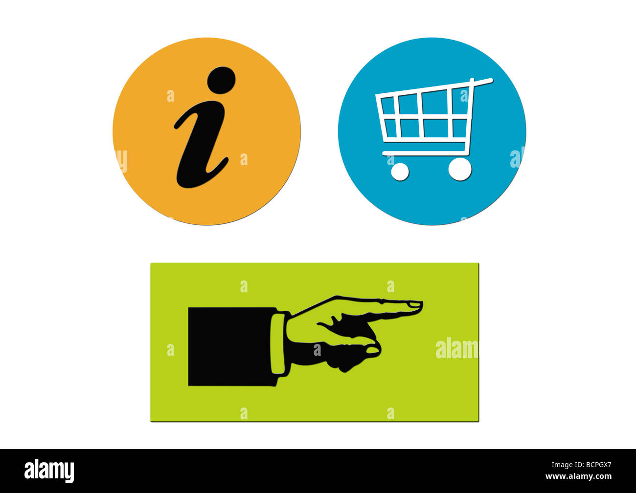 Set of three business element buttons pointing businessmans hand ...