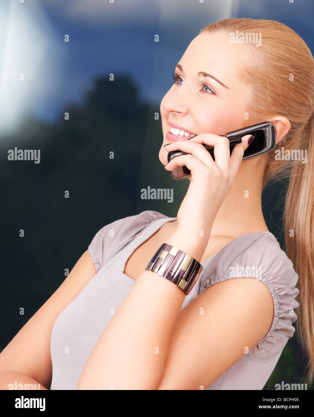 picture of lovely woman with cell phone Stock Photo - Alamy