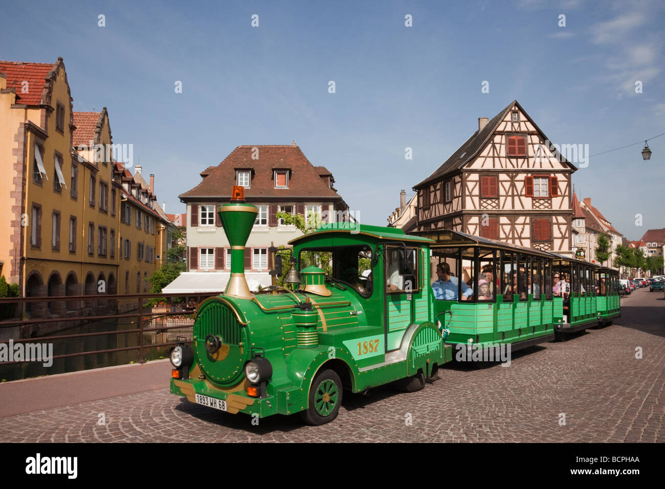 Colmar Haut-Rhin Alsace France Europe. Tourists on little train ...