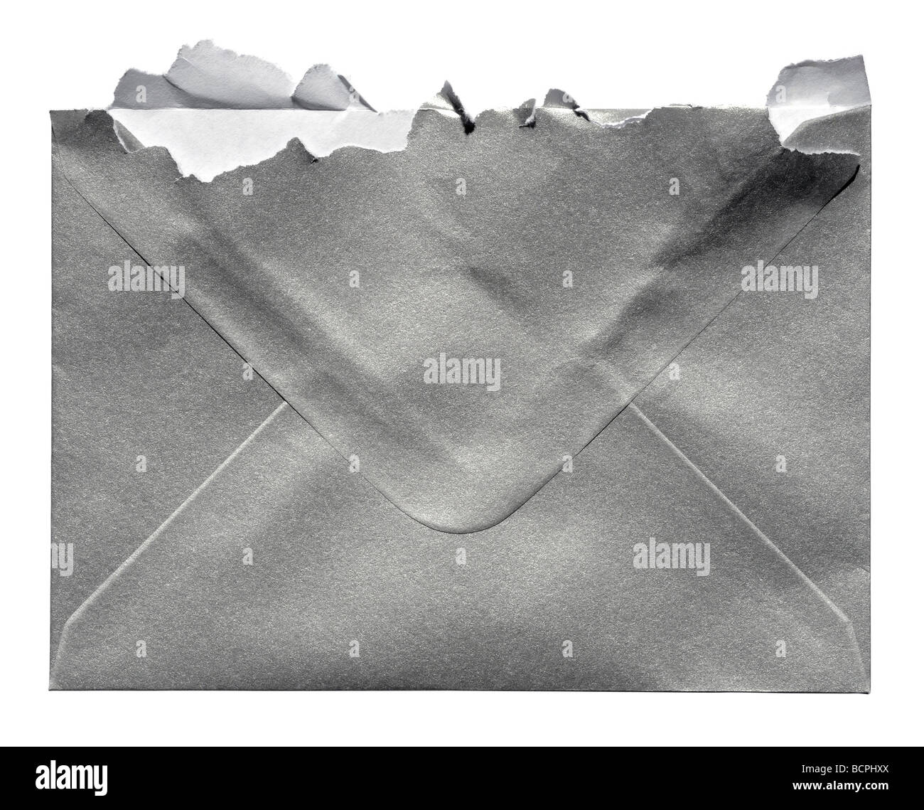 Torn open silver envelope Stock Photo - Alamy